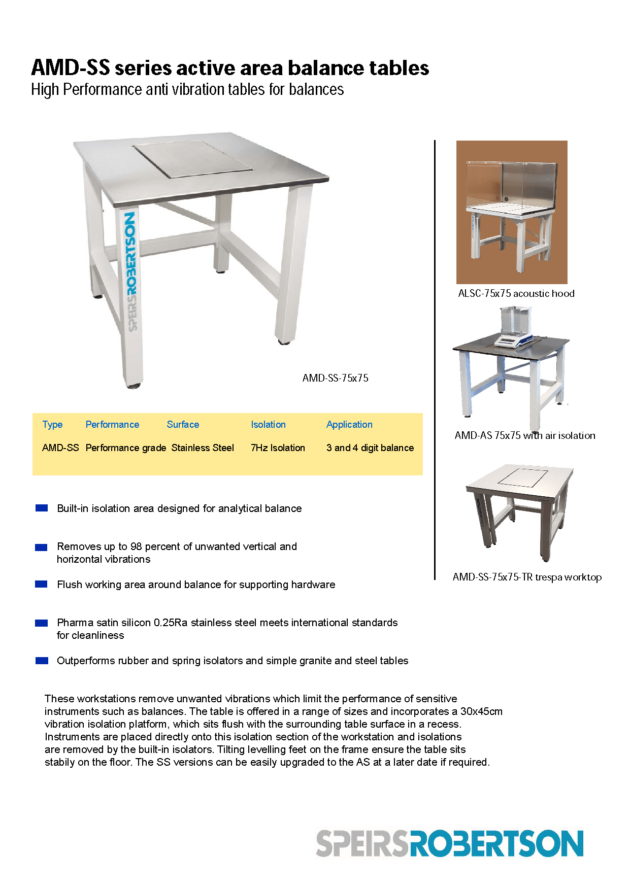 Speirs Robertson AMD-SS Series Isolation Anti-Vibration Balance Tables