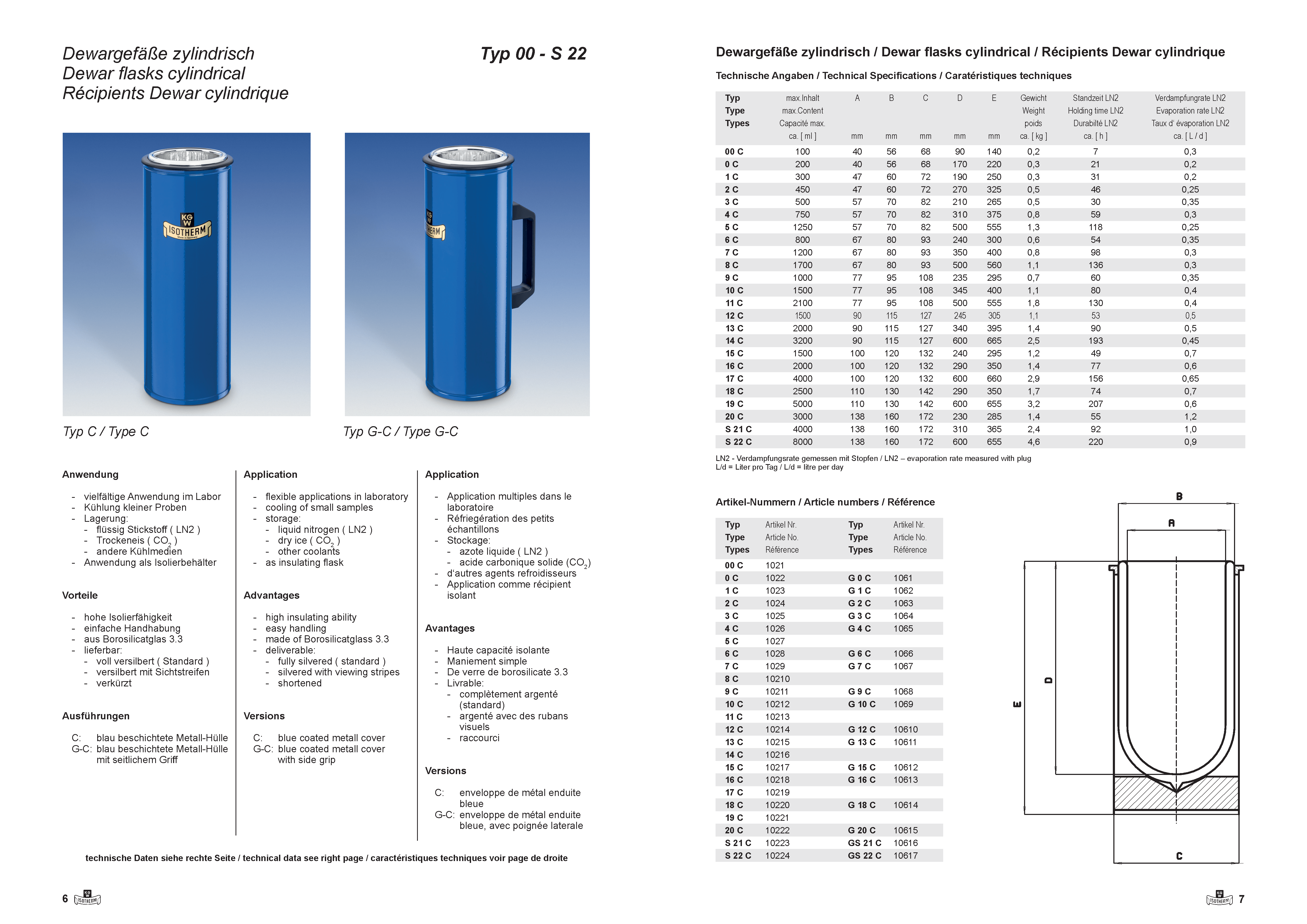 KGW Isotherm Dewar Flasks Cylindrical