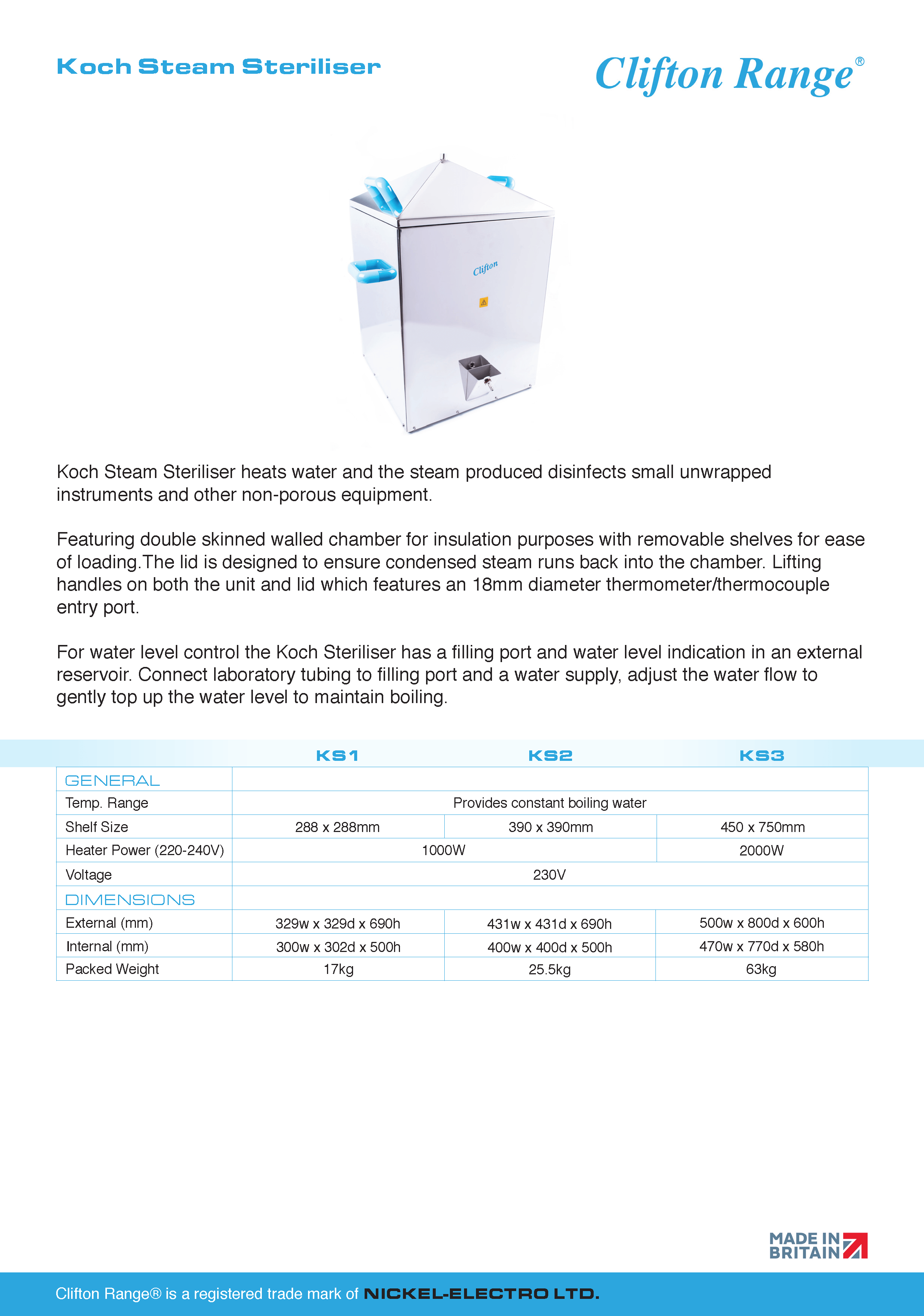 Clifton KS1 Koch Steam Steriliser, 35 Litre
