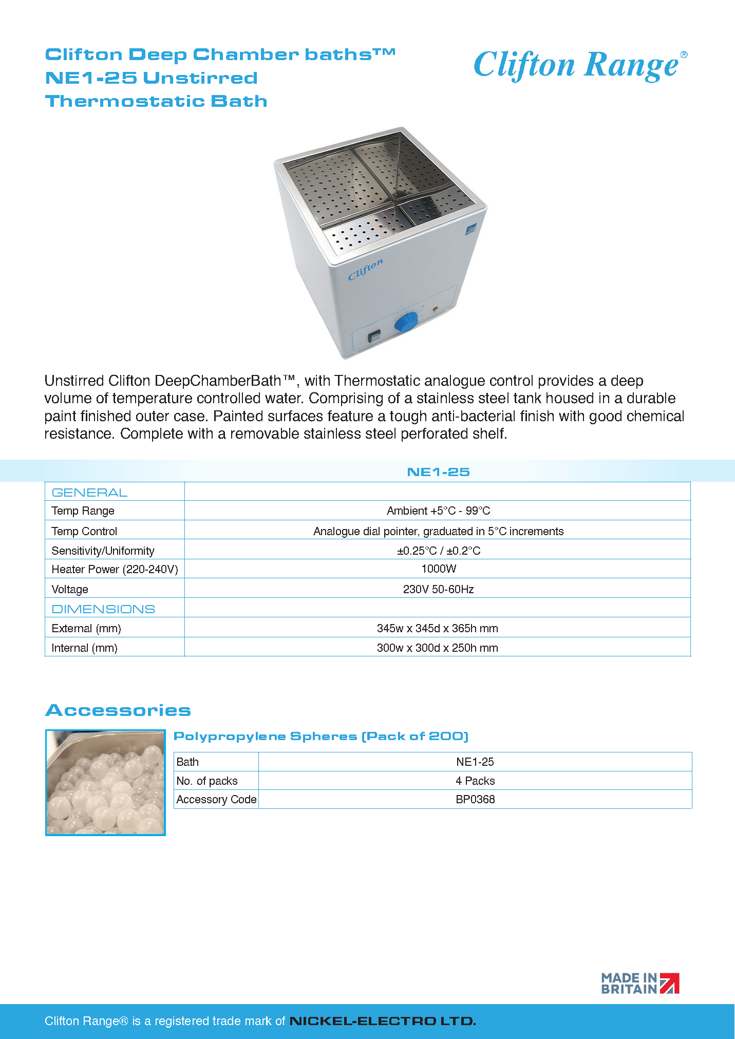 Nickel Electro Clifton NE1-25 Deep Chamber Baths™