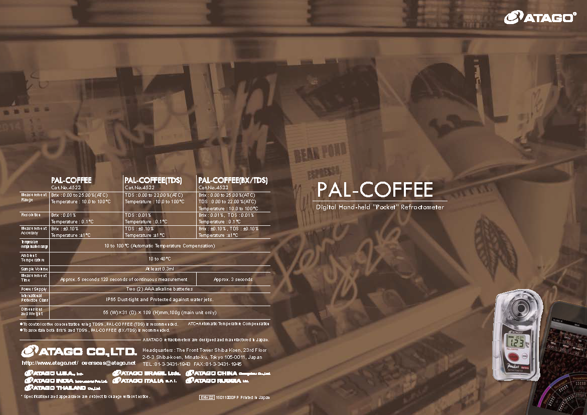 Atago COFFEE Refractometers PAL Series | In Stock | Atago UK Distributor